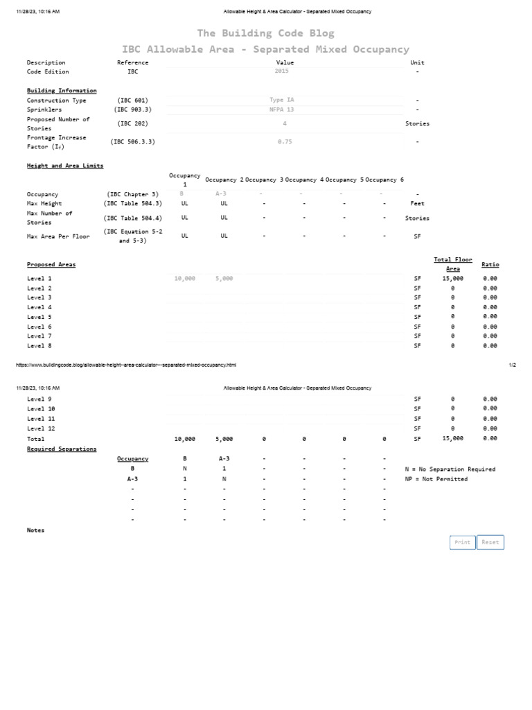Allowable Height & Area Calculator - Separated Mixed Occupancy | PDF | Construction Law ...