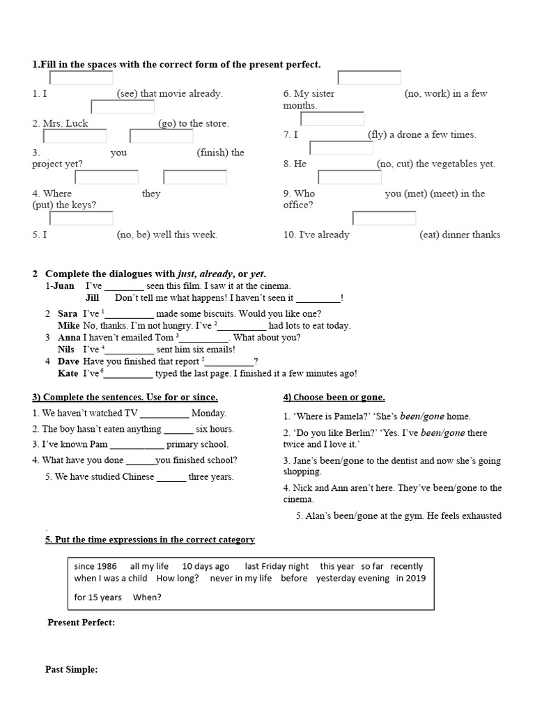 Present Perfect Grammar Exercises | PDF