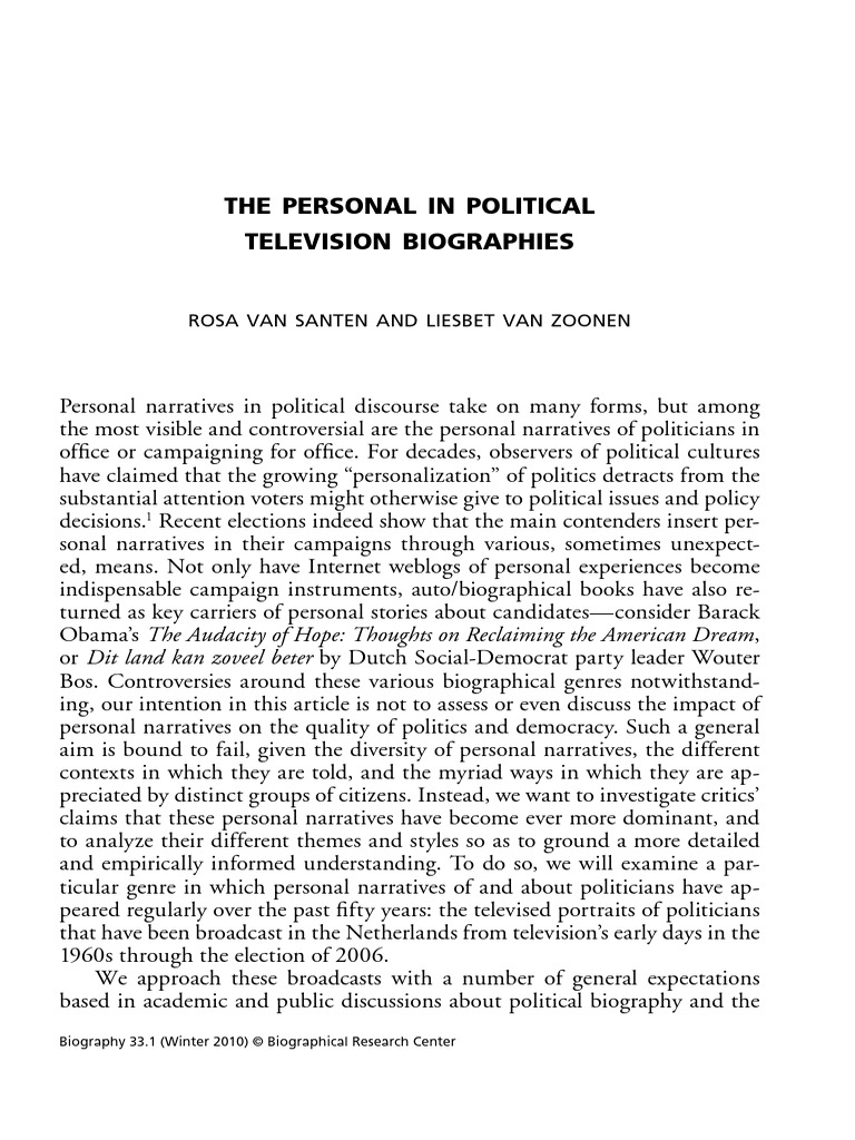 Personal Narratives in Political Biographies | PDF | Narrative | Biography