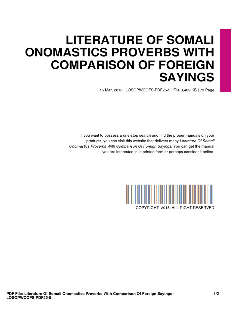 Literature of Somali Onomastics Proverbs | PDF | Proverb | Books