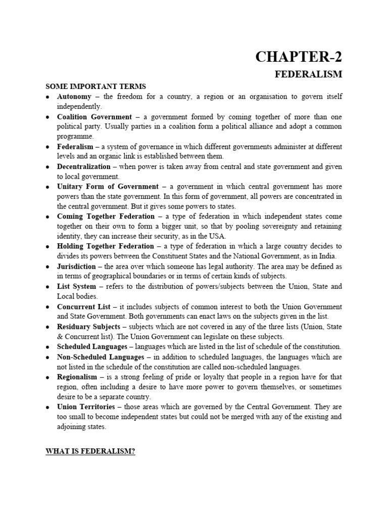 FEDERALISM -NOTES | PDF | Federalism | Federation
