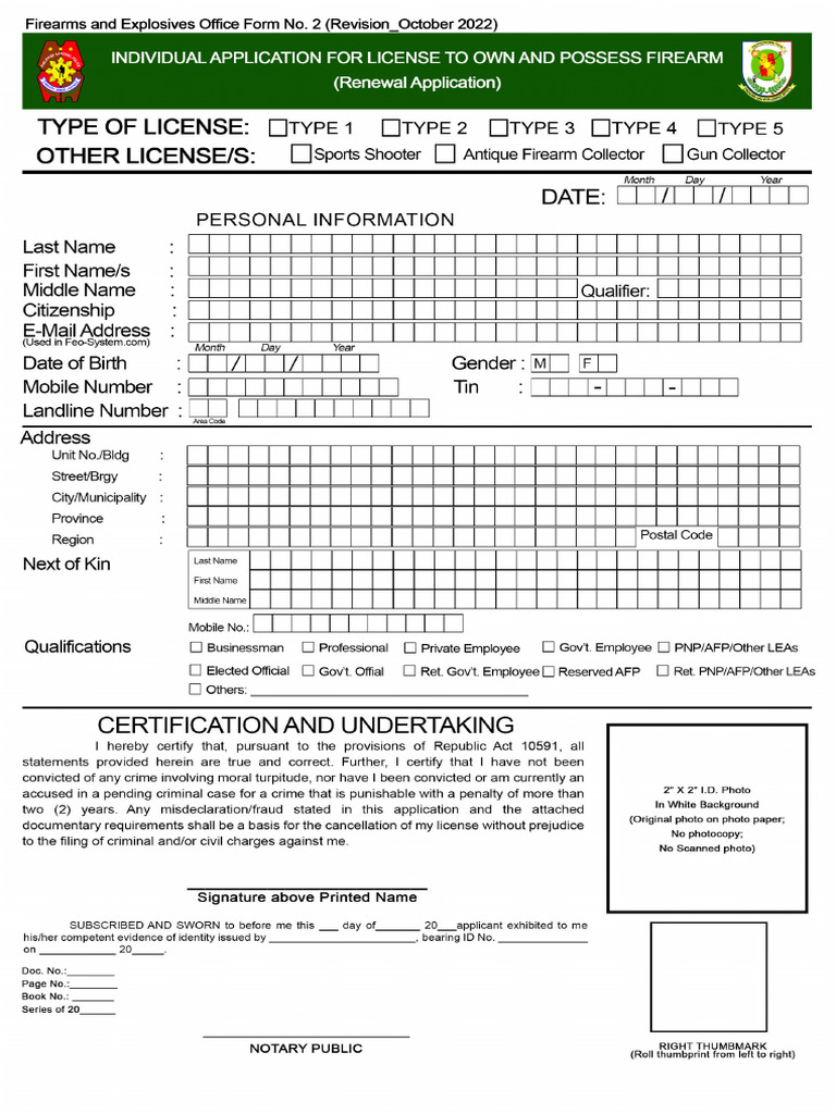 FEO FORM No. 2 LTOPF Renewal Application | PDF