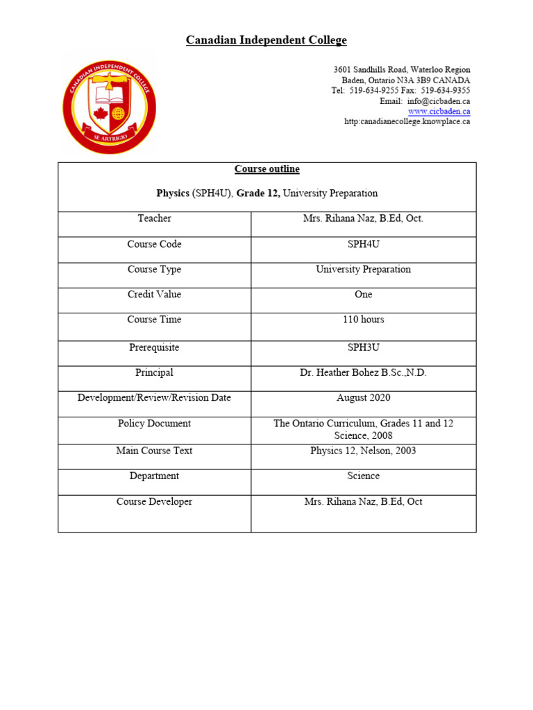 Sph4u 2020 2021 Pdf Educational Assessment Force