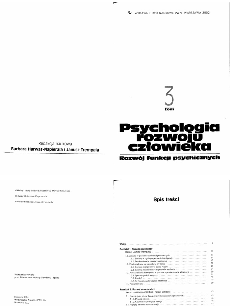 Harwas-Napierała B, Trempała J - Psychologia Rozwoju Człowieka 3. Rozwój Funkcji Psychicznych | PDF