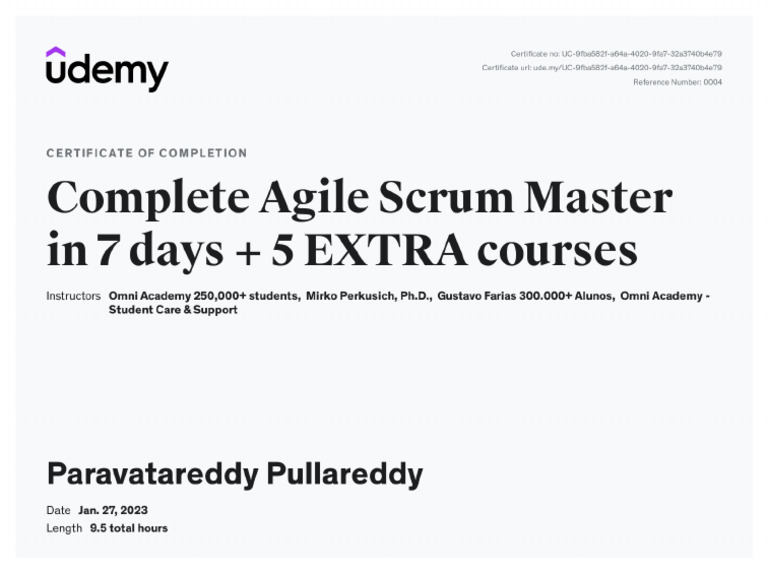 Complete Agile SM Course Completion Cert | PDF