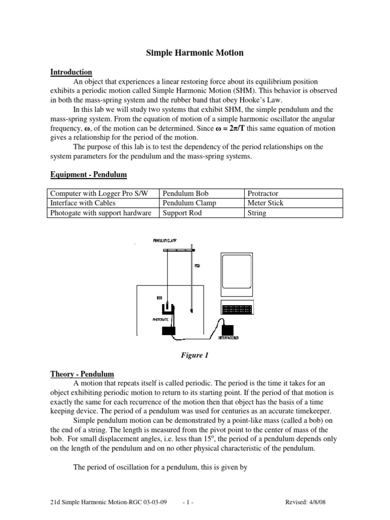 21d Simple Harmonic Motion-RGC 03-03-09 | PDF | Pendulum | Oscillation