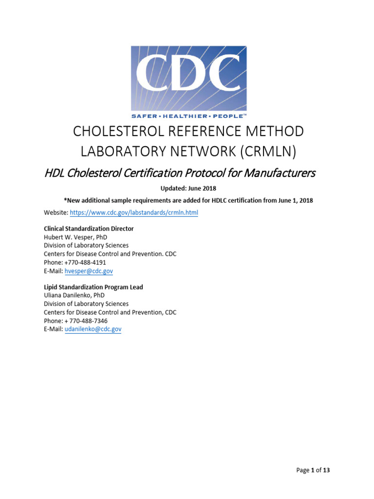 HDL Cholesterol Certification Protocol Guide | PDF | High Density ...