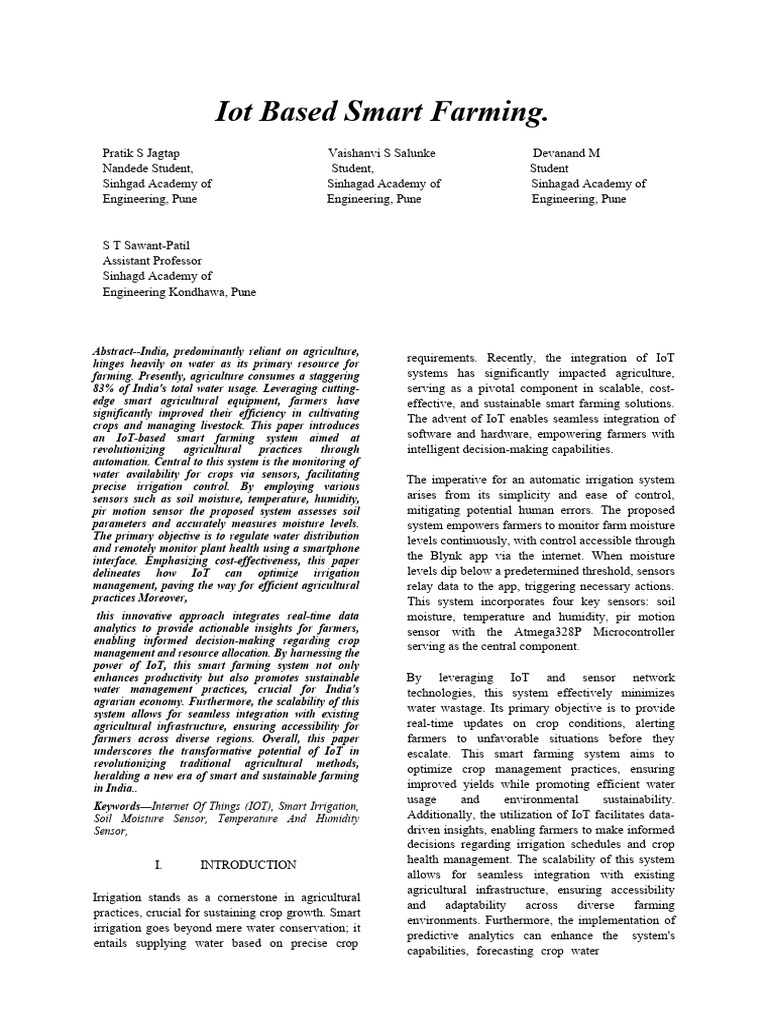 Iot Based Smart Farming Ieee 22-1 | PDF | Internet Of Things | Agriculture