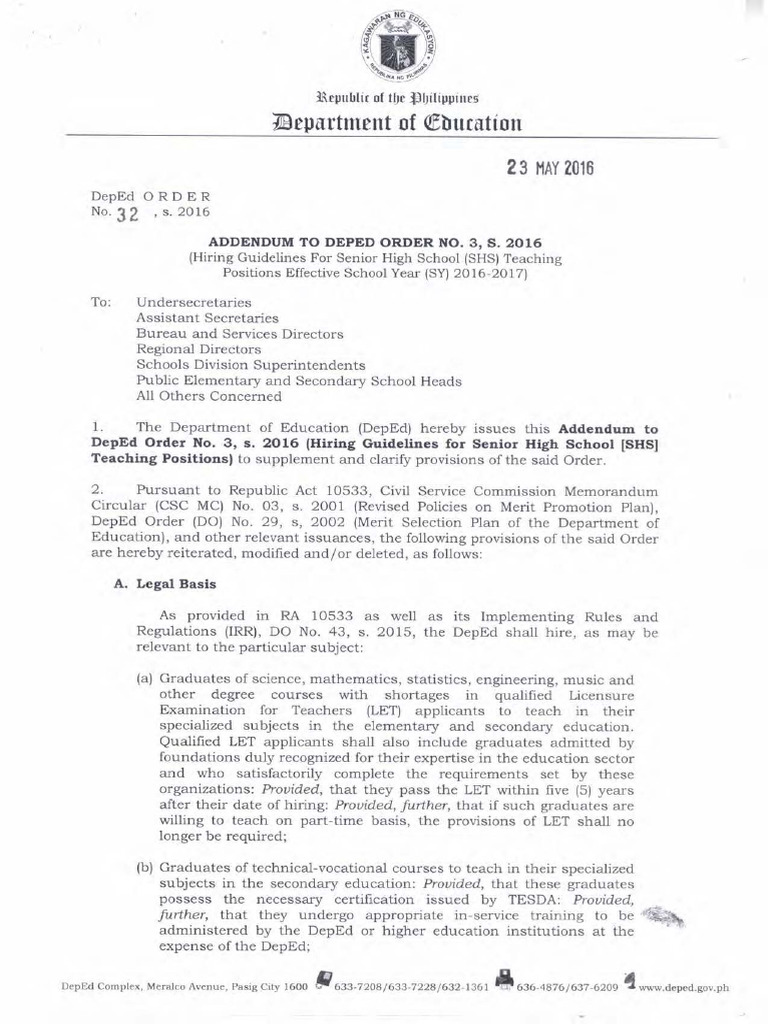 Do s2016 32 Hiring Guidelines | PDF | Secondary Education