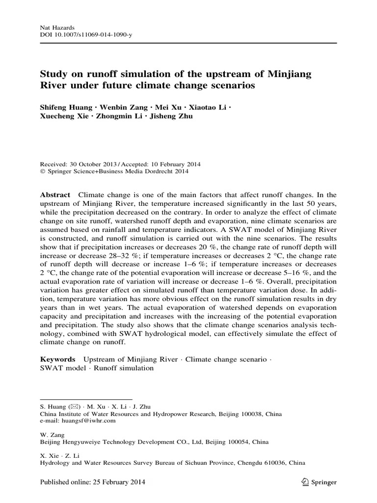 Natural Hazards-Study On Runoff Simulation of The Upstream of Minjiang ...