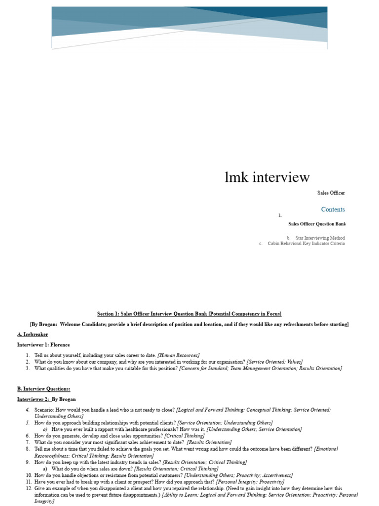 Sales Interview Package | PDF | Thought | Job Interview