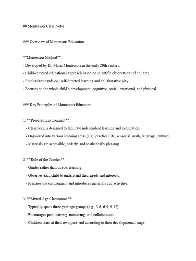 Class Notes | PDF | Montessori Education | Learning