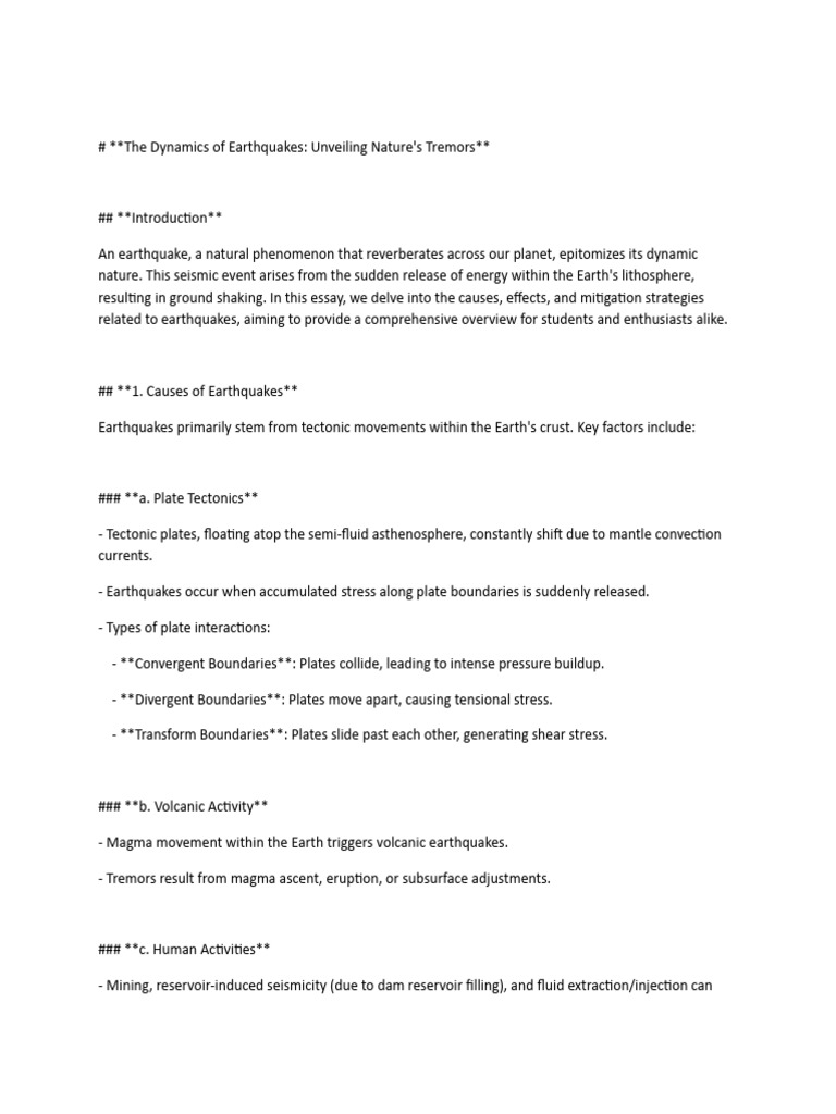 Earthquake Causes, Effects, and Mitigation | PDF | Earthquakes | Plate ...