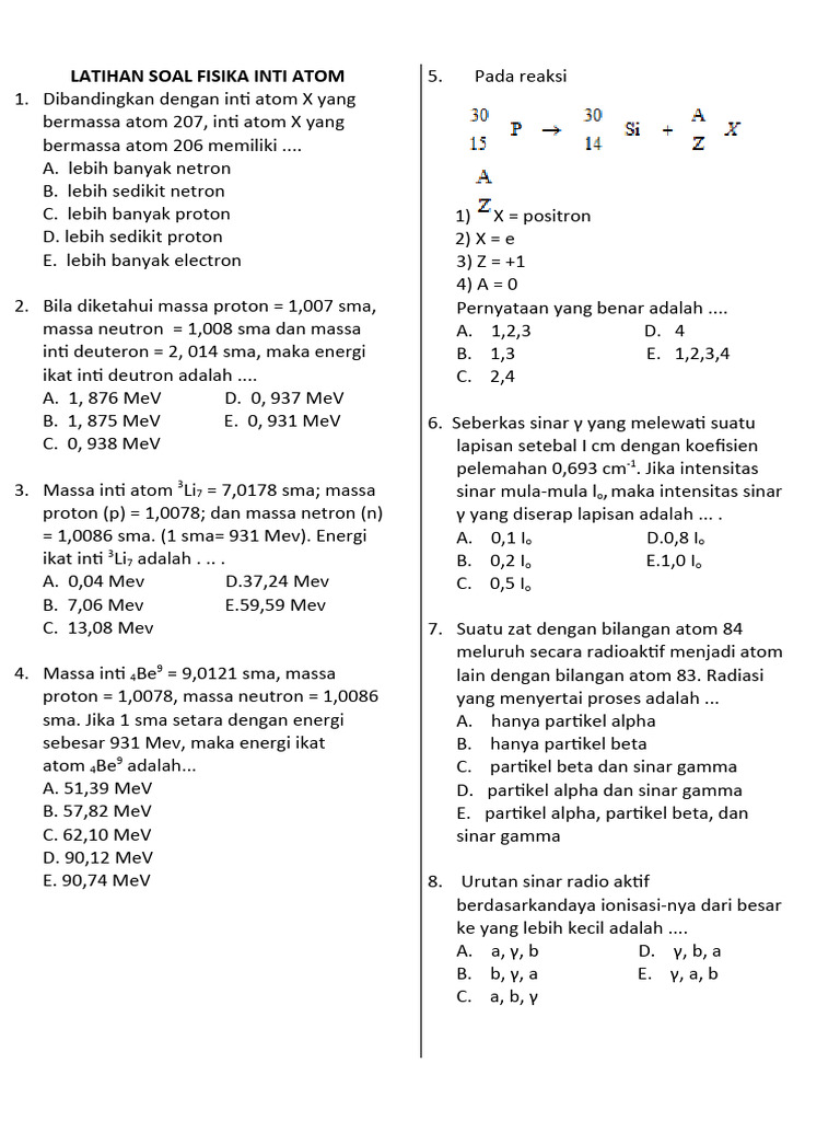Latihan Soal Fisika Inti Atom | PDF