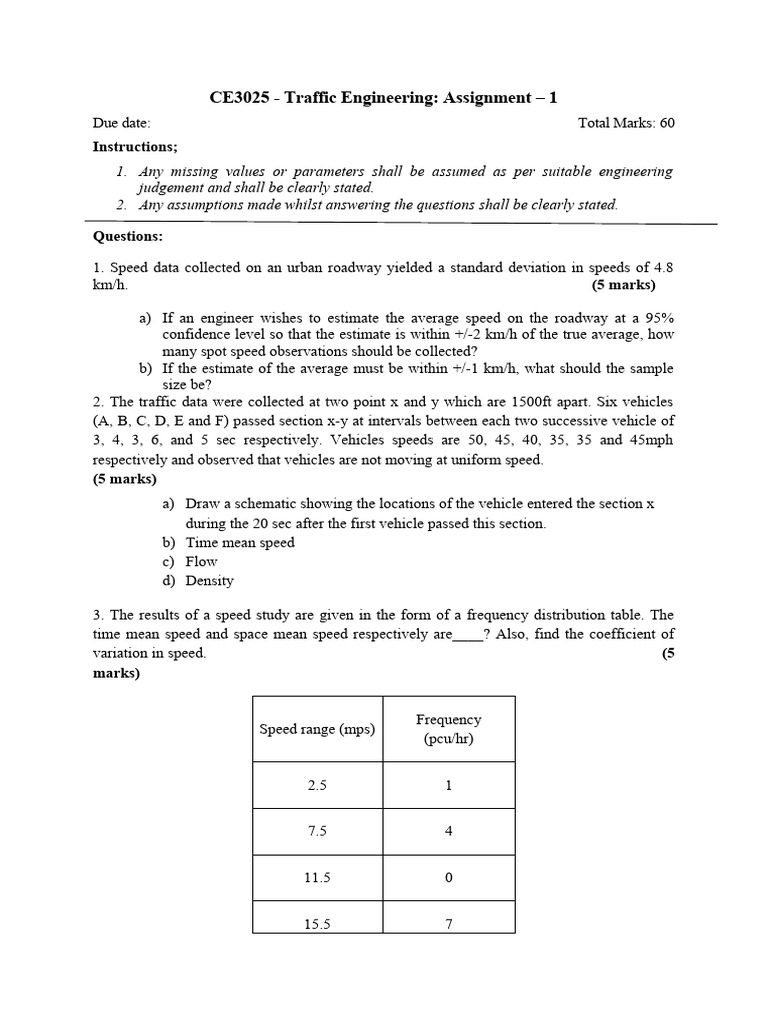 Traffic Engineering CE2060 Assignments | PDF | Mean | Parking