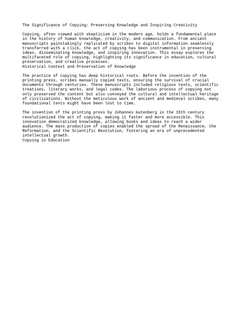 The Importance of Copying in Knowledge Preservation | PDF | Social ...