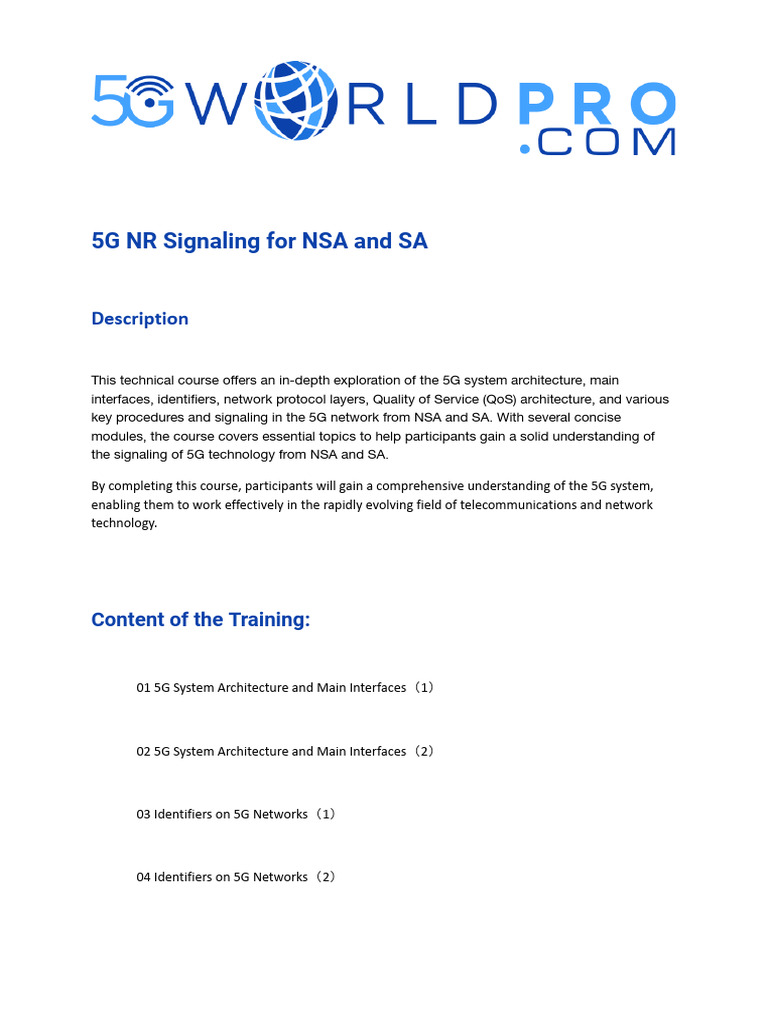 5G NR Signalling For NSA and SA | PDF