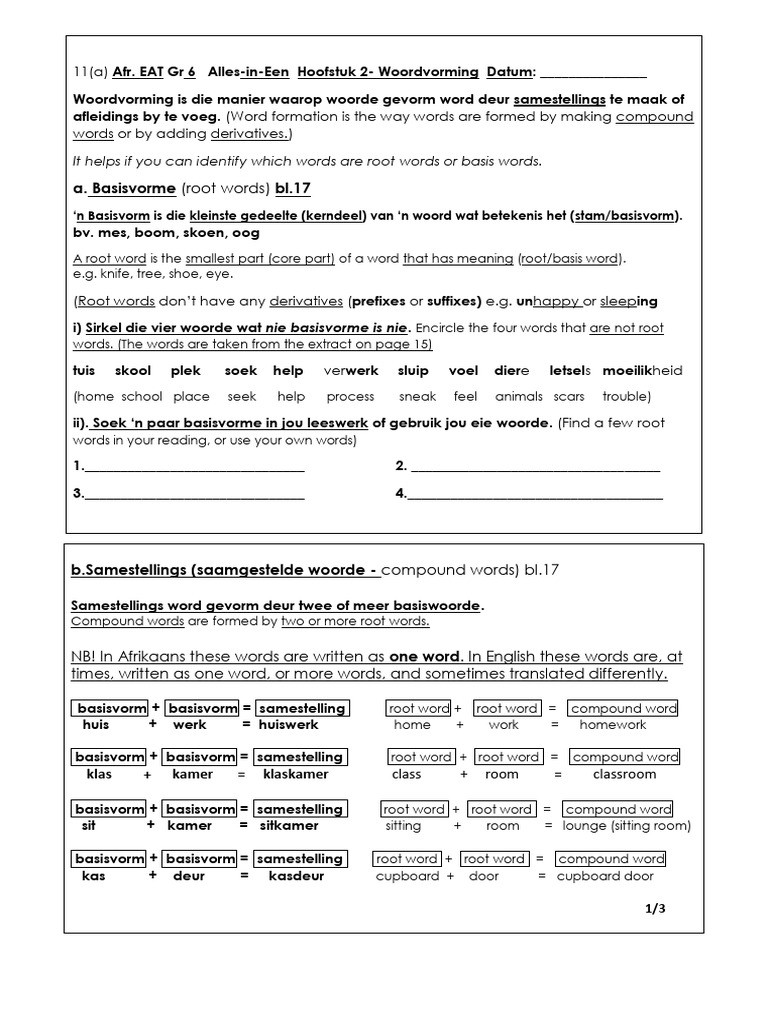 11 (A) Gr6 Afr Samestellings (Compound Words) | Download Free PDF ...