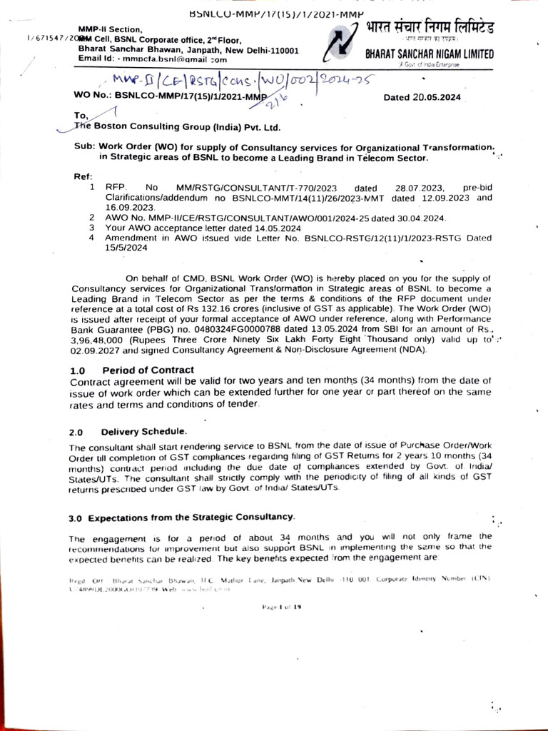 BSNL Strategic Consultancy Work Order | PDF | Cloud Computing ...