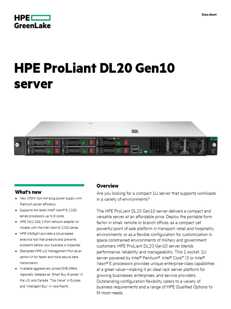 HPE ProLiant DL20 Gen10 server-PSN1011028697USEN | PDF | Intel ...