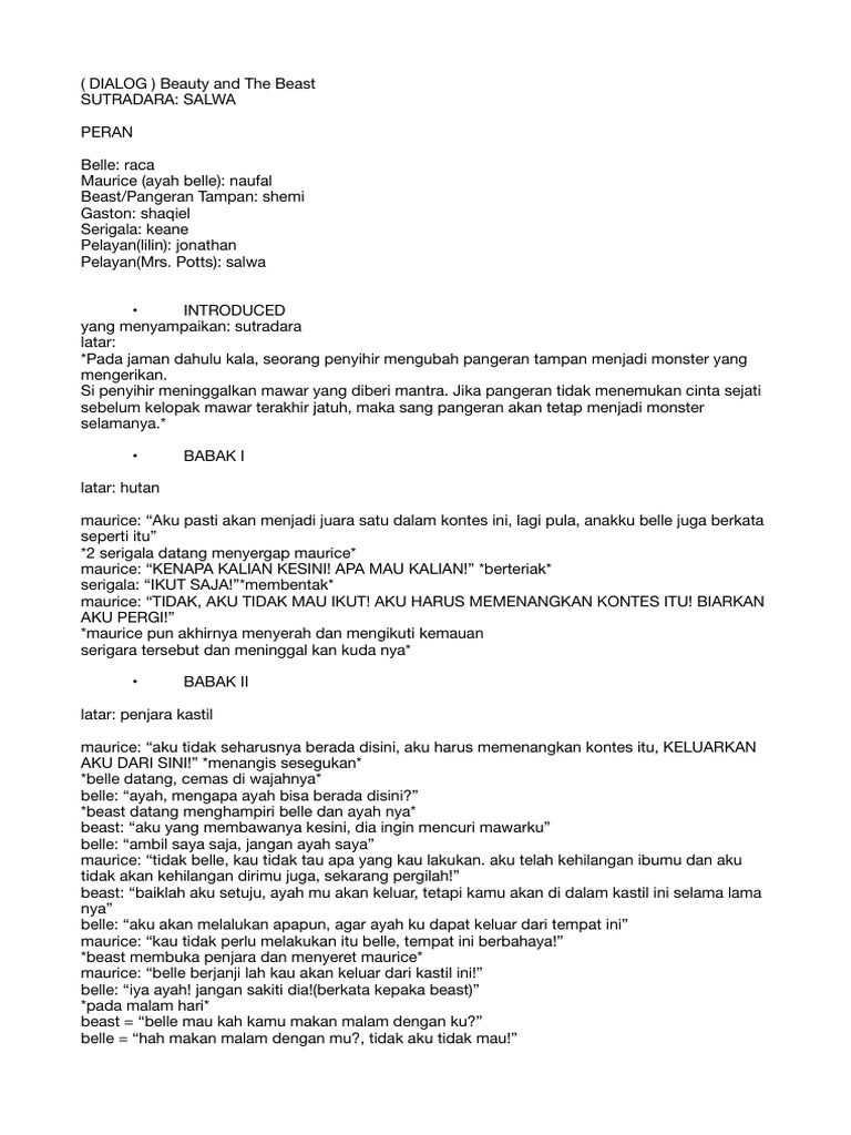 Dialog Drama Beauty and The Beast | PDF