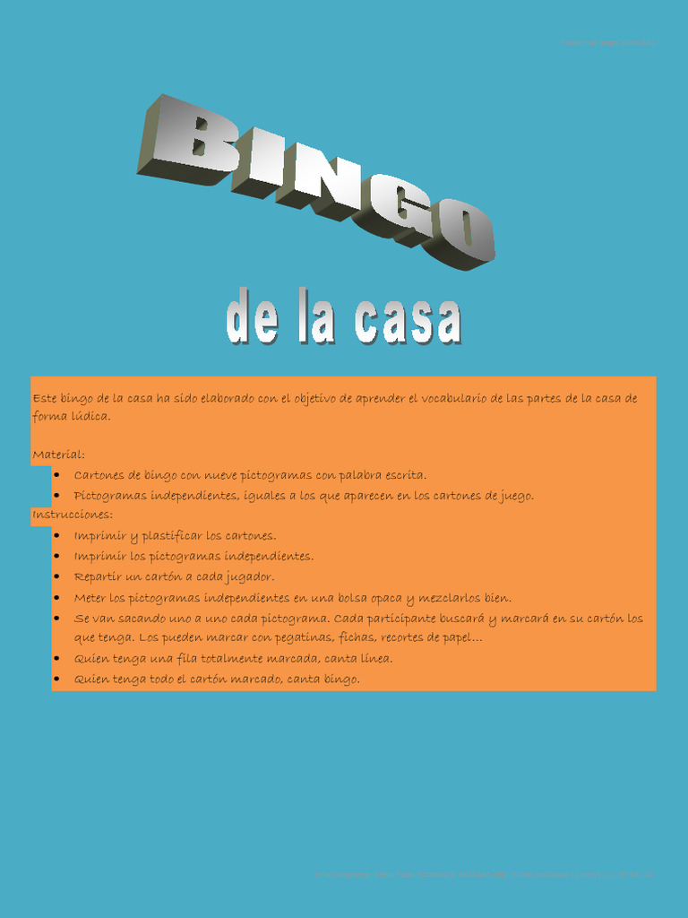 Bingo de Pictogramas de la Casa | PDF | Habitación