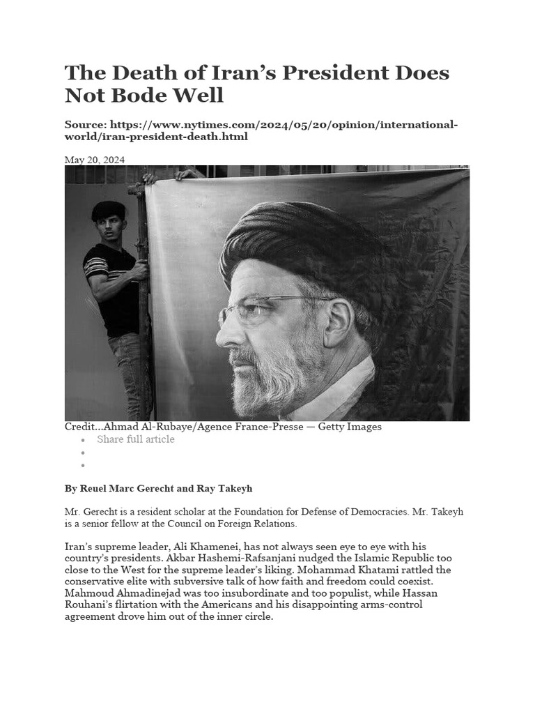 15 The Death of Iran’s President Does Not Bode Well | PDF | Ali Khamenei | Iran