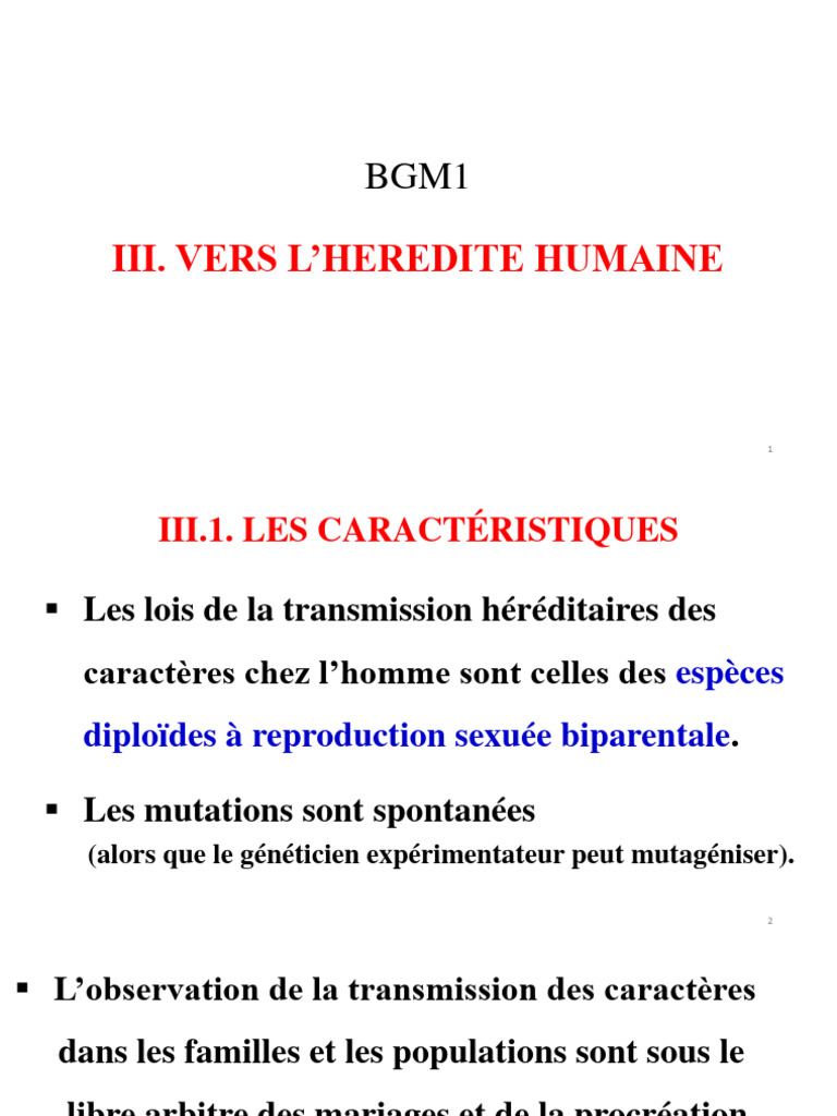 Transmission de l'hérédité humaine | PDF | Dominance (Génétique) | Hérédité