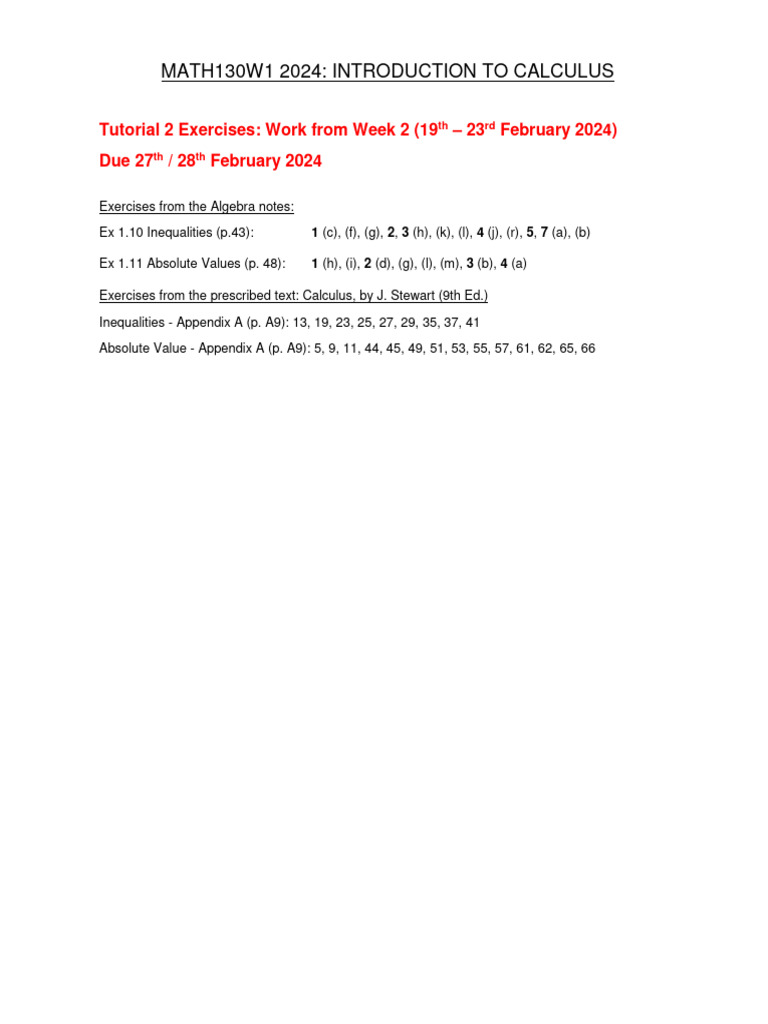 Math130w1 2024 Tutorial 2 With App A Exercises Download Free Pdf Cartesian Coordinate System 
