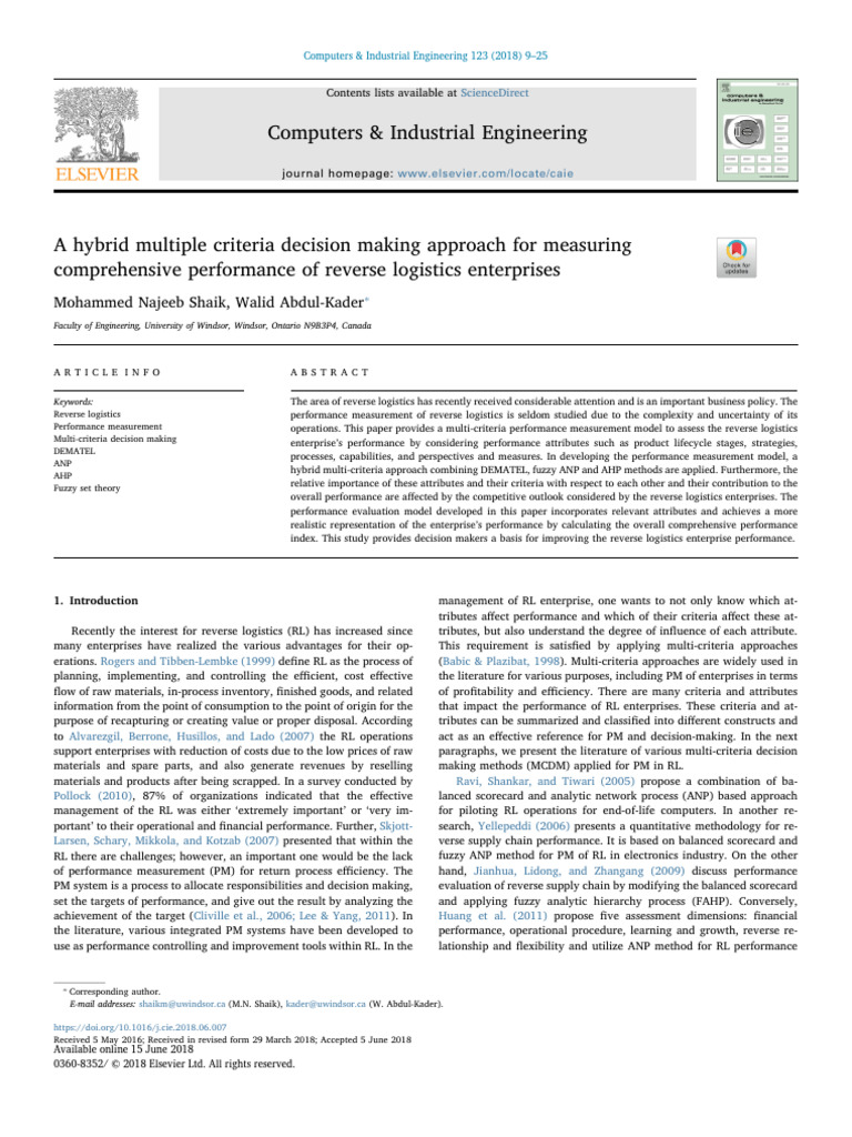 A Hybrid Multiple Criteria Decision Making Approach For Measuring | PDF | Matrix (Mathematics ...