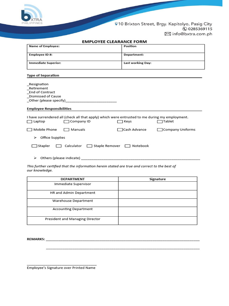 BEEPXTRA HRD Employee Clearance Form | PDF