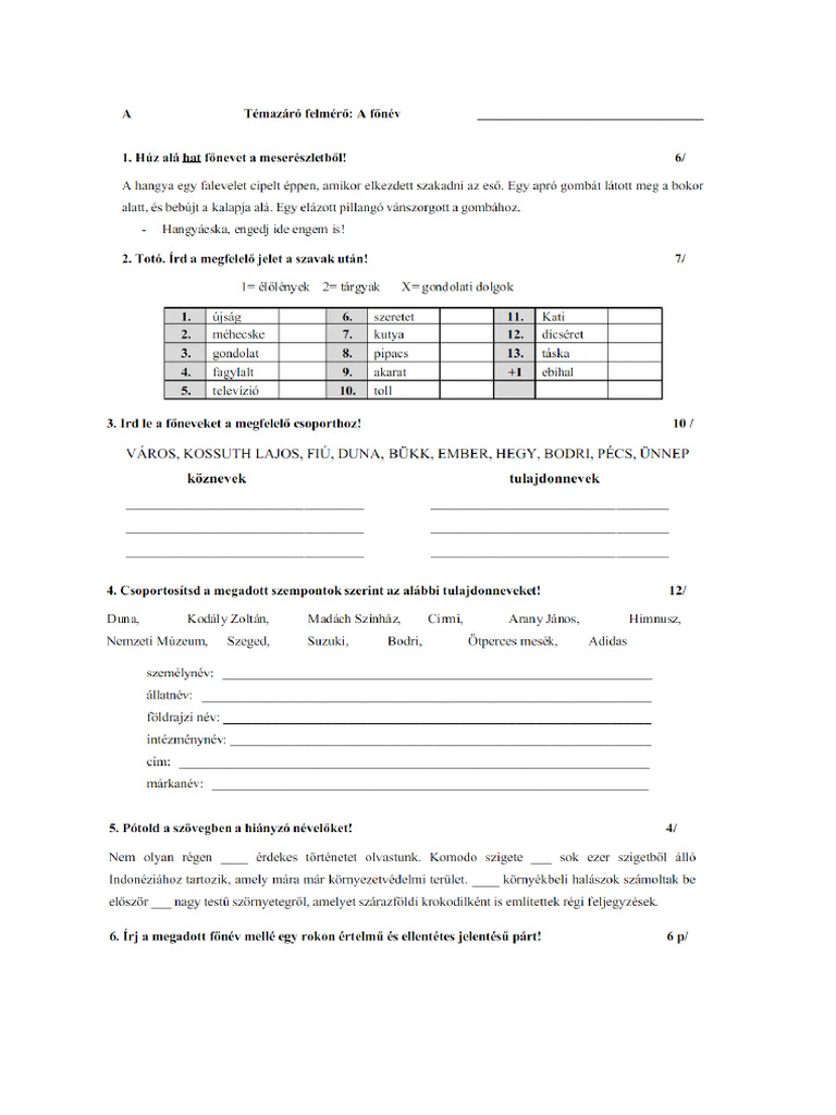 A Főnév 3.osztályos Gyakorló | PDF