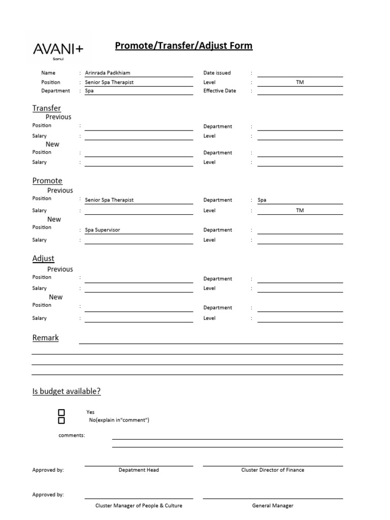 Employee Transfer and Promotion Form | PDF