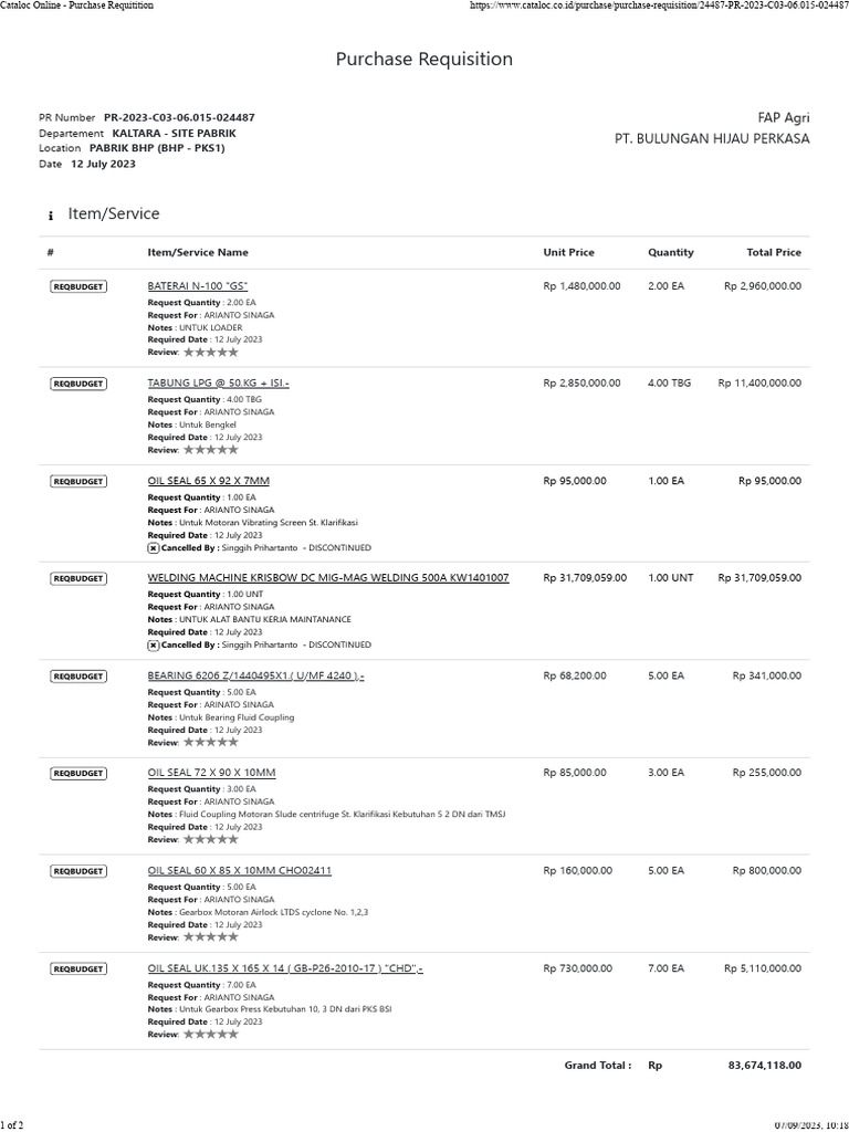 Cataloc Online - Purchase Requitition | PDF