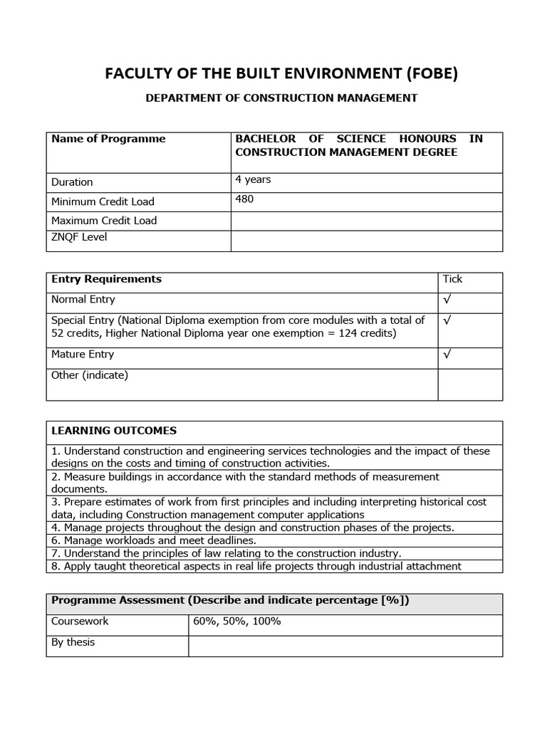 Bachelor of Science in Construction Management | PDF | Entrepreneurship ...