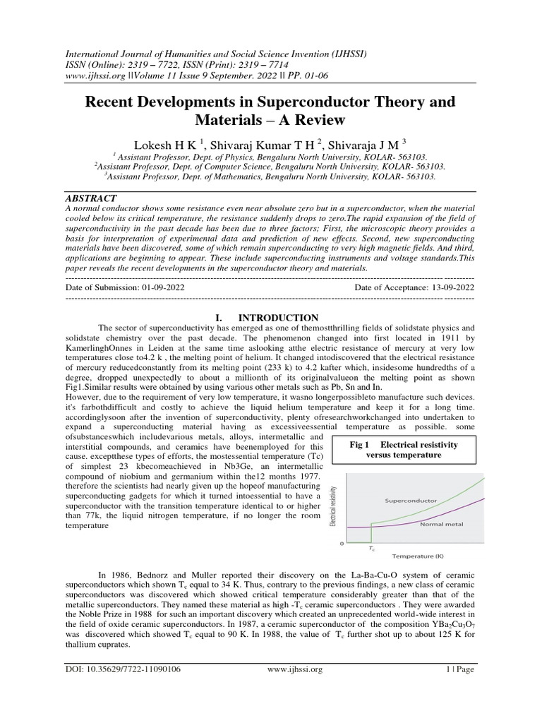 Recent Developments in Superconductor Theory and Materials - A Review | Download Free PDF ...