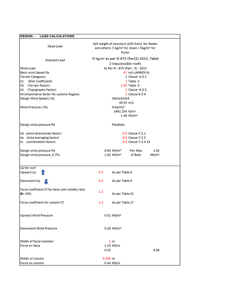 Design Calculation | PDF | Column | Bending