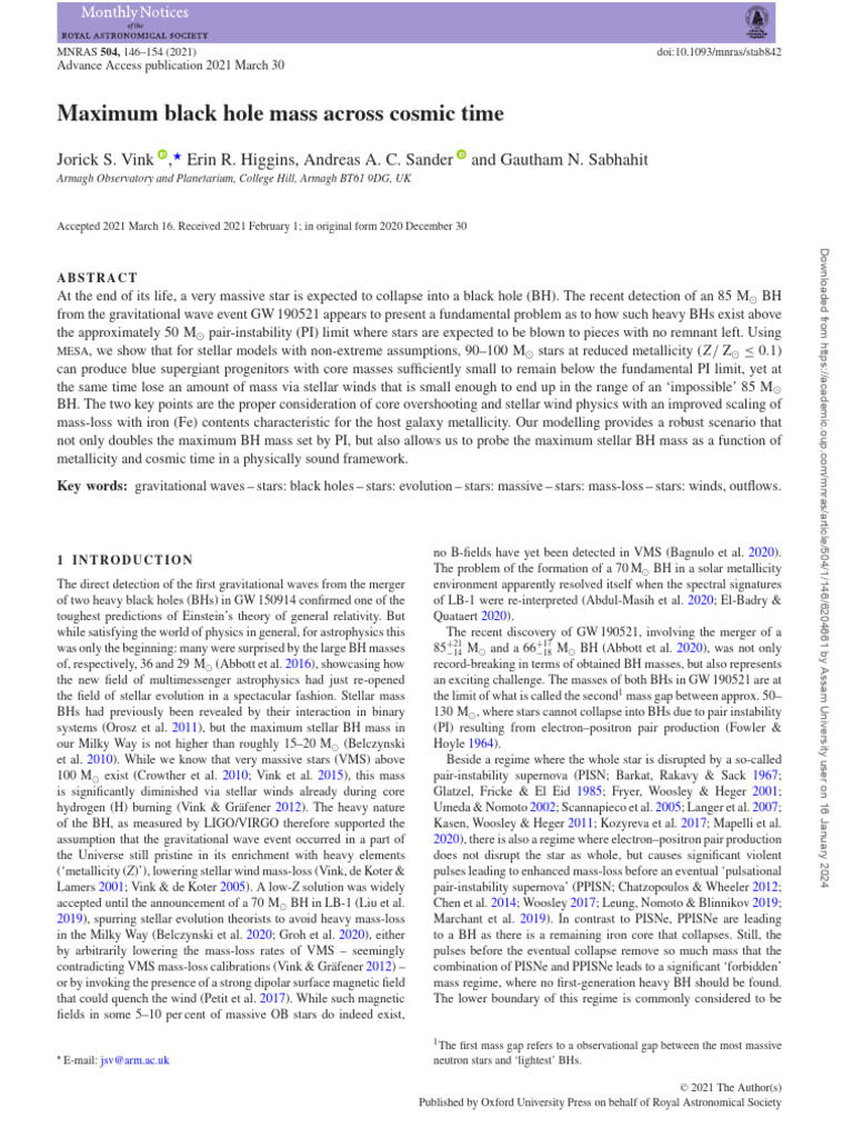 Maximum Black Hole Mass Across Cosmic Time | PDF | Stars | Supernova