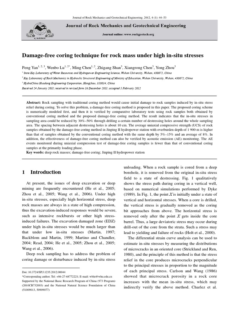 Damage-Free Coring Technique For Rock Mass Under High In-Situ Stresses ...