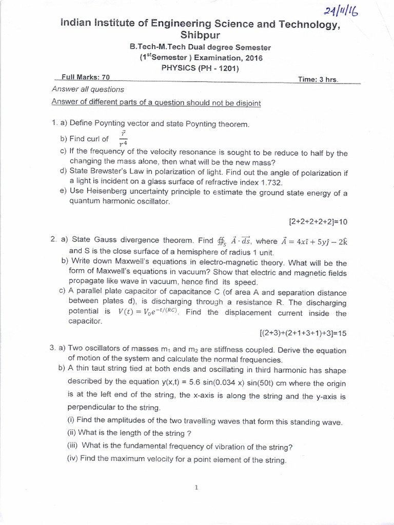 2016 PH 1201 | PDF | Waves | Wavelength