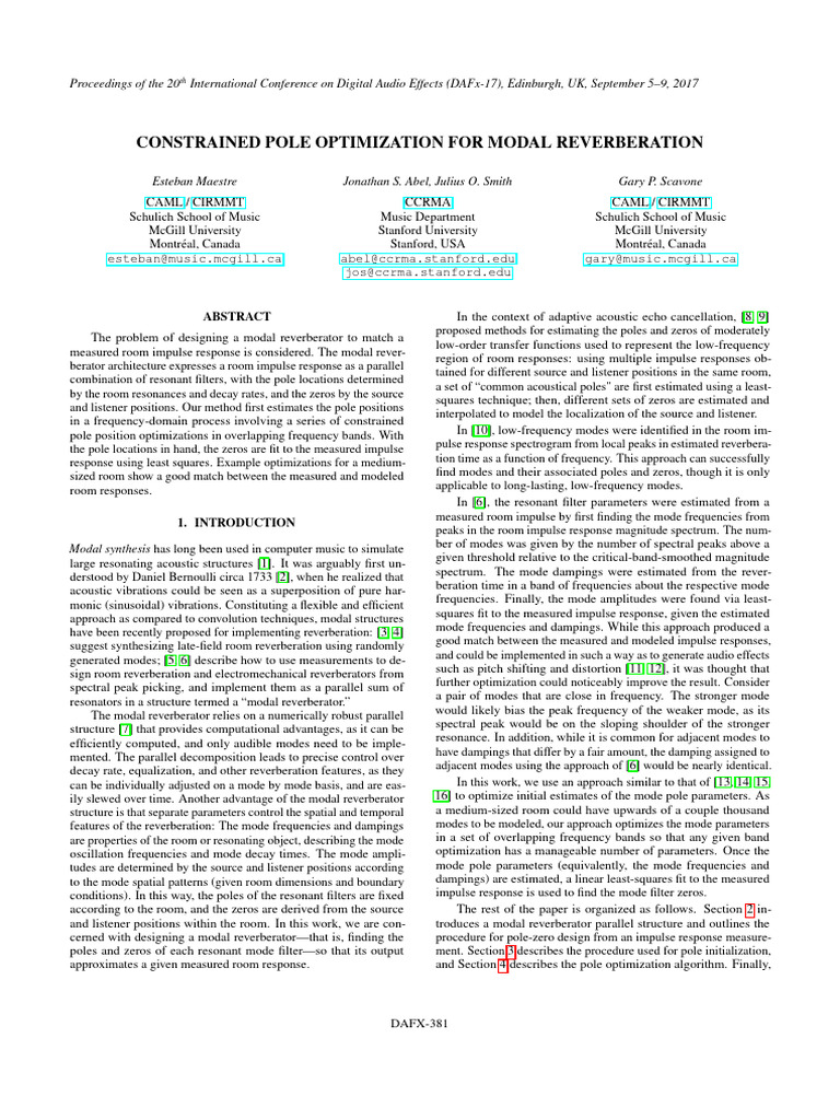 Constrained Pole Optimization For Modal Reverberation | PDF | Resonance | Spectral Density