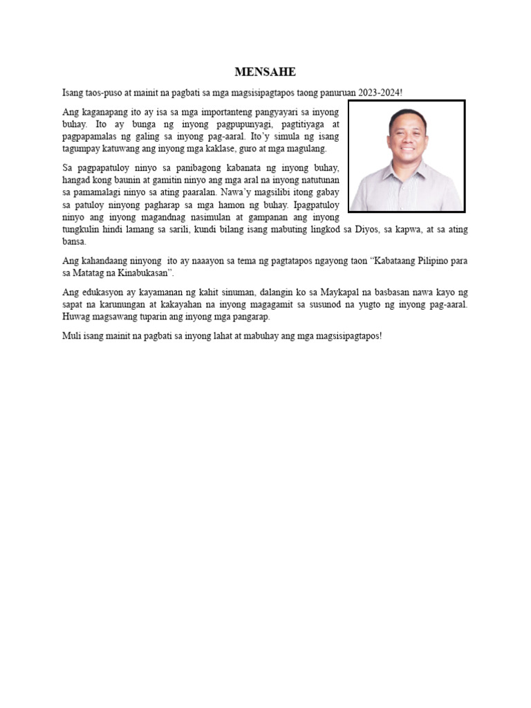 2024 Mensahe For Grad 2023 2024 | PDF