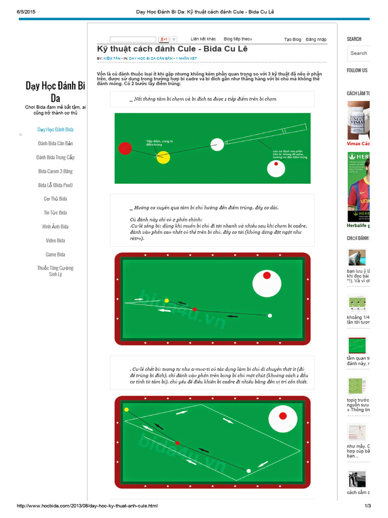 Dạy Học Đánh Bi Da - Kỹ Thuật Cách Đánh Cule - Bida Cu Lê | PDF