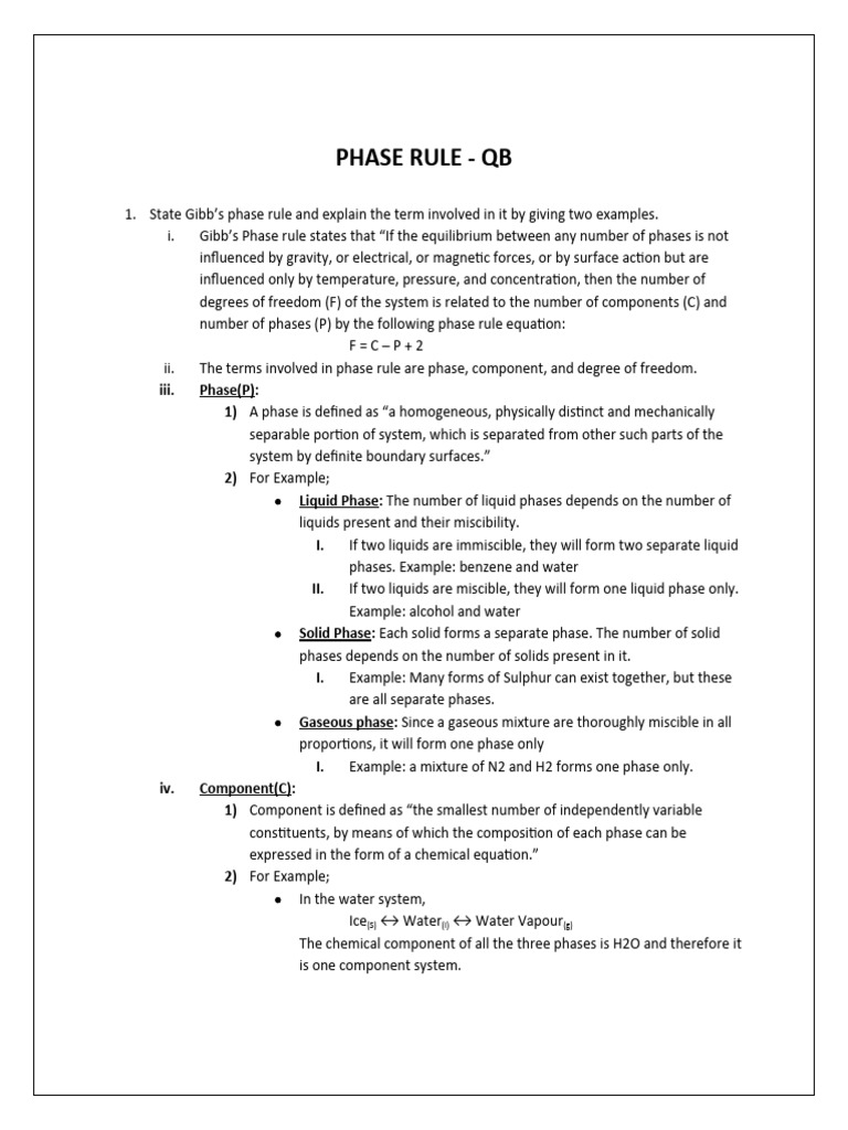 PHASE RULE - QB Solution | Download Free PDF | Phase (Matter) | Phase Rule