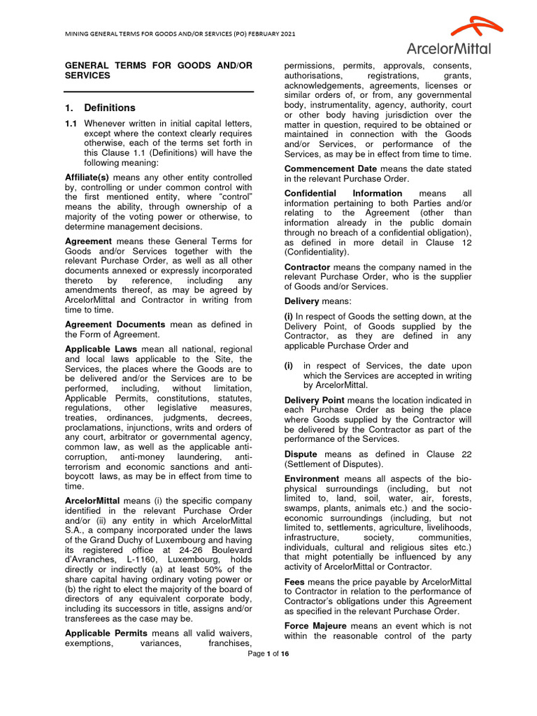 2021 - 02 - Mining General Terms For Goods and or Services Short Form ...