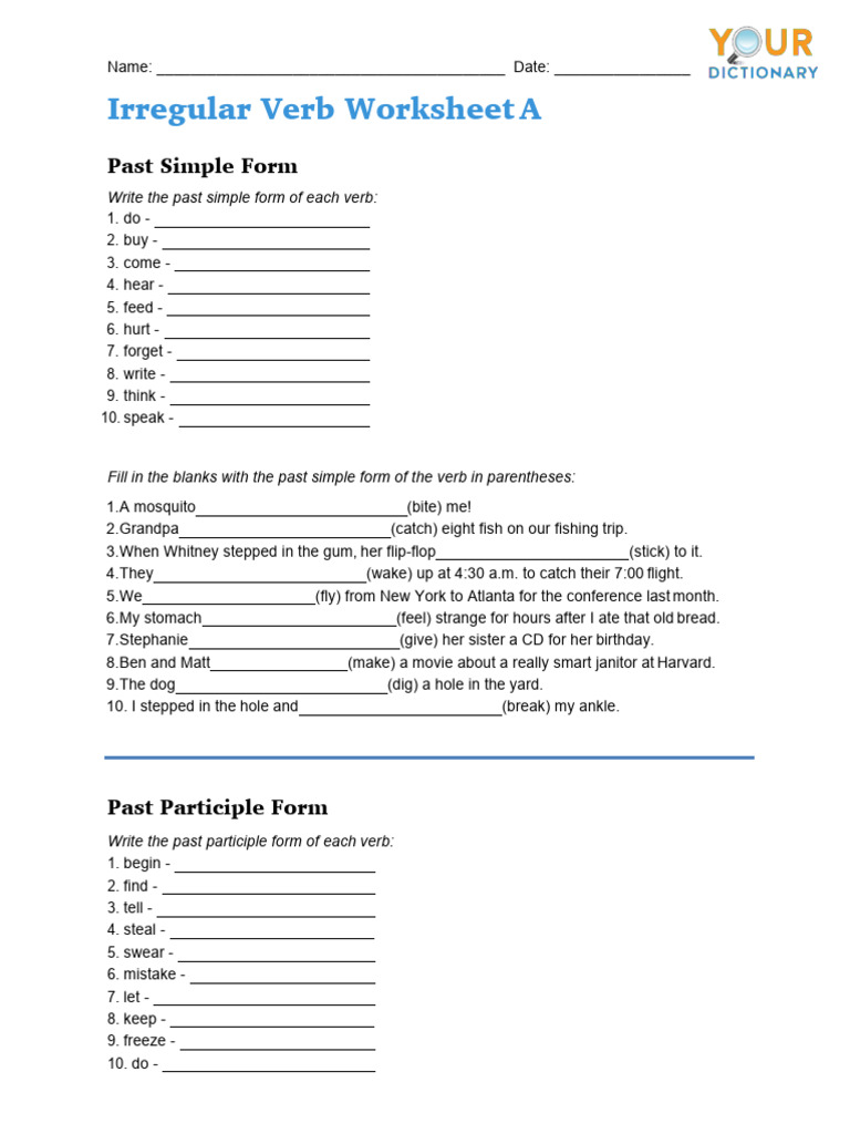 Irregular Verb Worksheet for Students | PDF