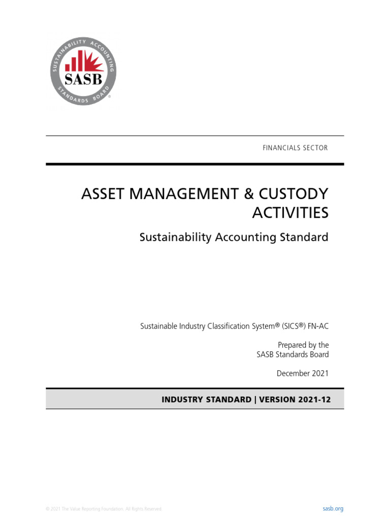 Asset Management Custody Activities Standard 2021 | PDF | Financial ...