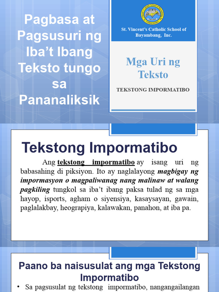 Q3 ARALIN 1 Tekstong Impormatibo | PDF
