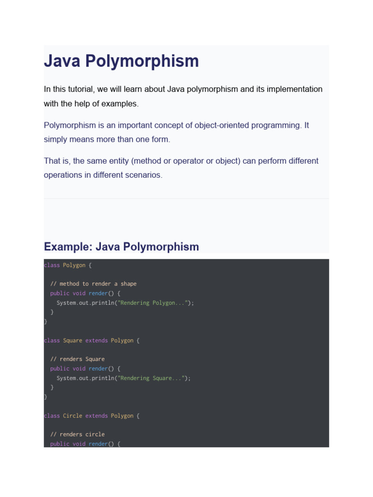 Java-Polymorphism | PDF | Method (Computer Programming) | Inheritance (Object Oriented Programming)