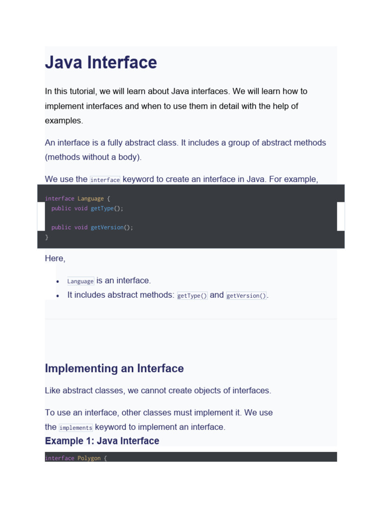 Java Interface | PDF | Method (Computer Programming) | Class (Computer Programming)